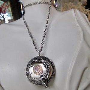 Moon Goddess Locket With a 12mm White Druzy. Victorian Moon Locket ...