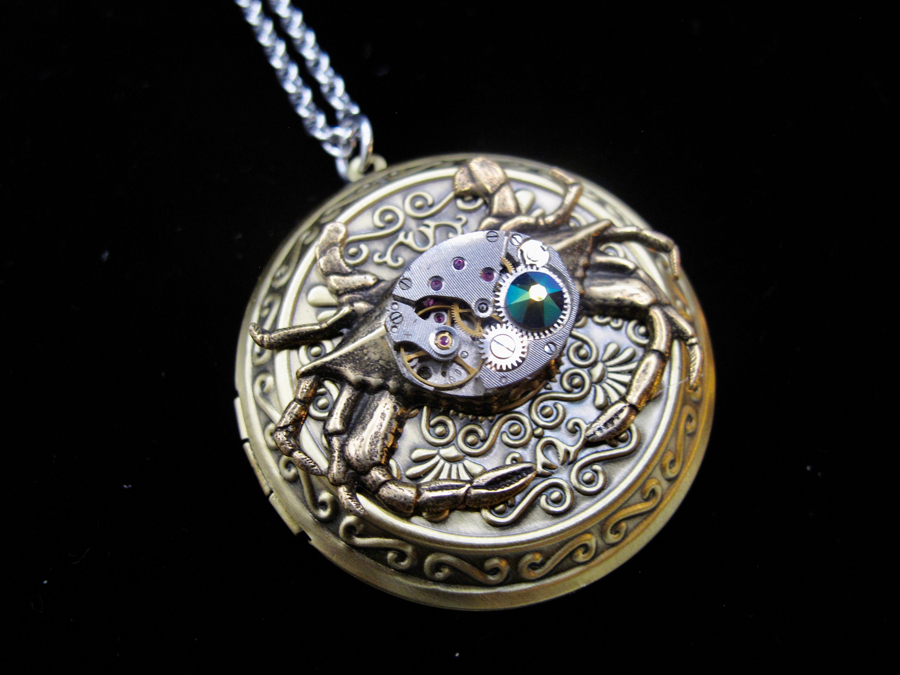 Brass Steam Punk Crab 40mm Locket with Watch Movement on a | Etsy