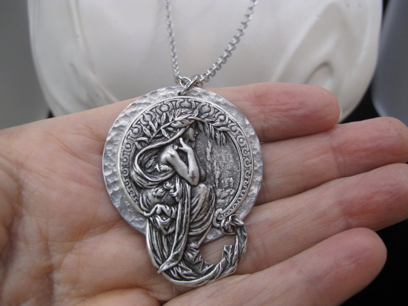Alphonse Mucha Poetry Maiden Pendant in Antique Silver With a - Etsy