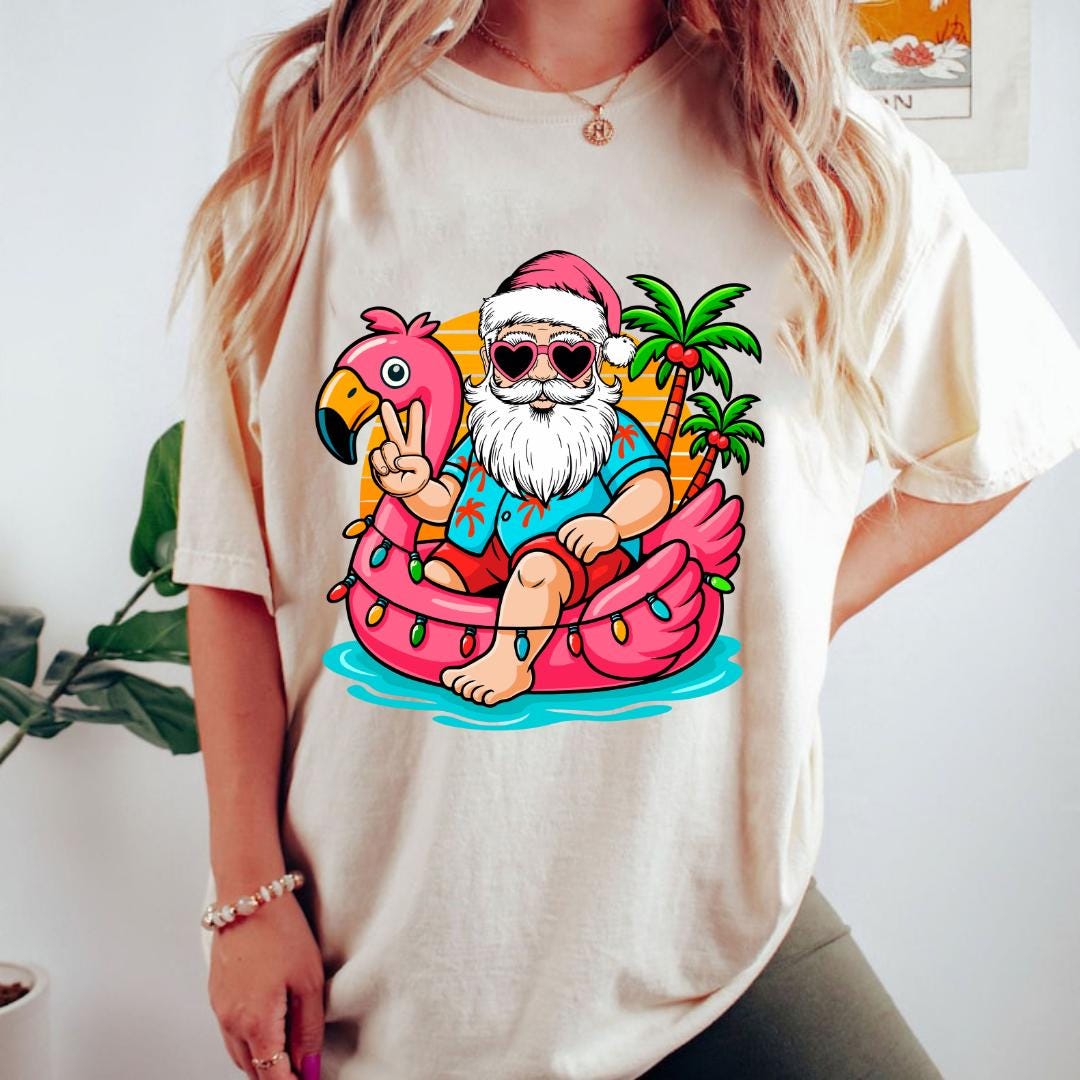 Tropical Santa PNG – Funny Summer Christmas Clipart With Flamingo Float ...