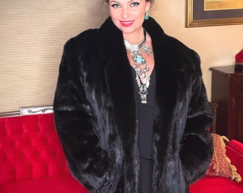 Classic Black Diamond Genuine Mink Fur Jacket Size Medium Large 8 10 12 ...