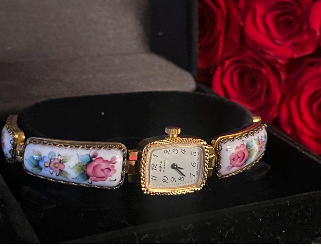 Rare Darling Vintage Enamel Soviet Chaika Чайка Floral Porcelain Golden ...