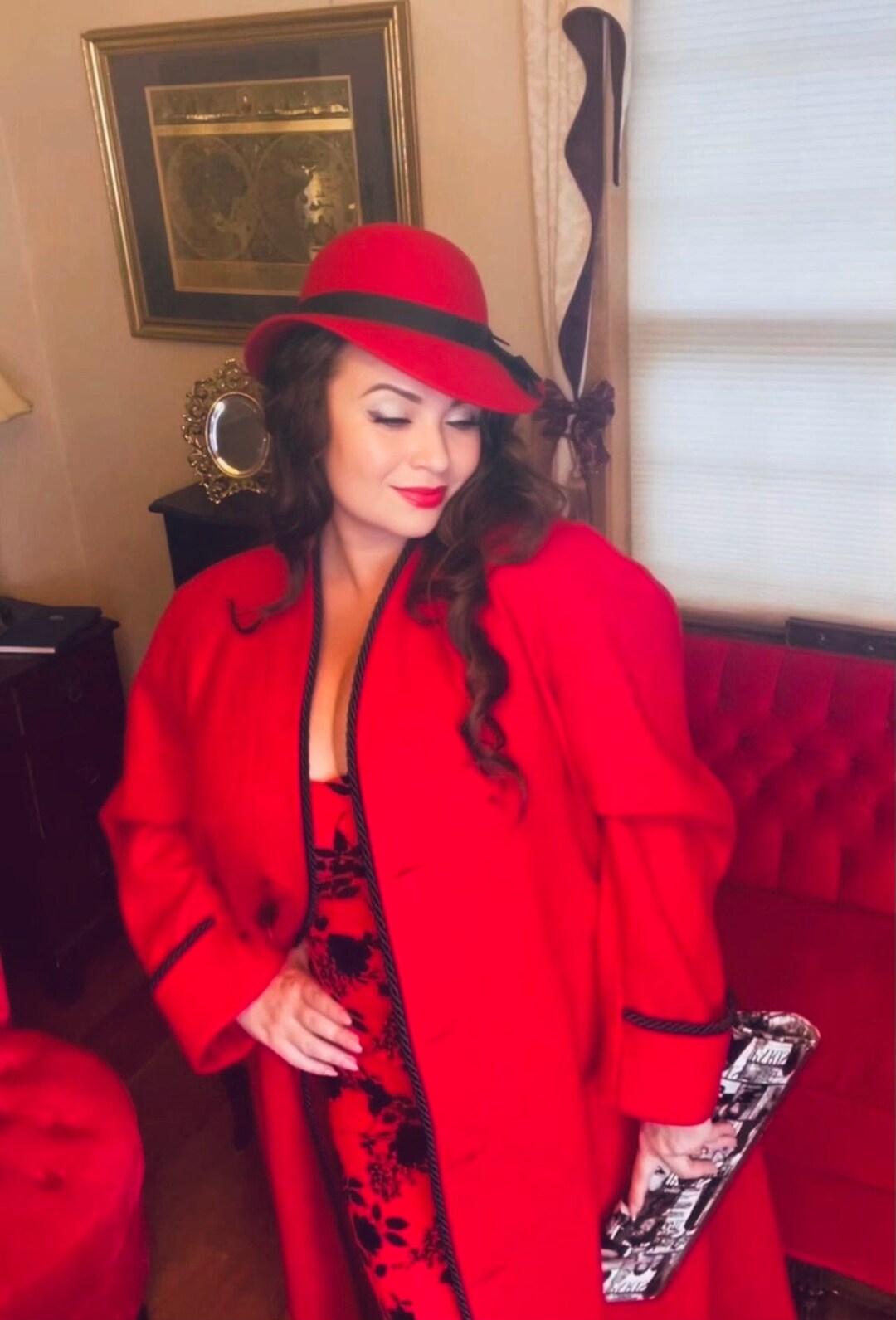 Mario De Pinto Designer Vintage Classic Lipstick Red Wool Swing Coat ...