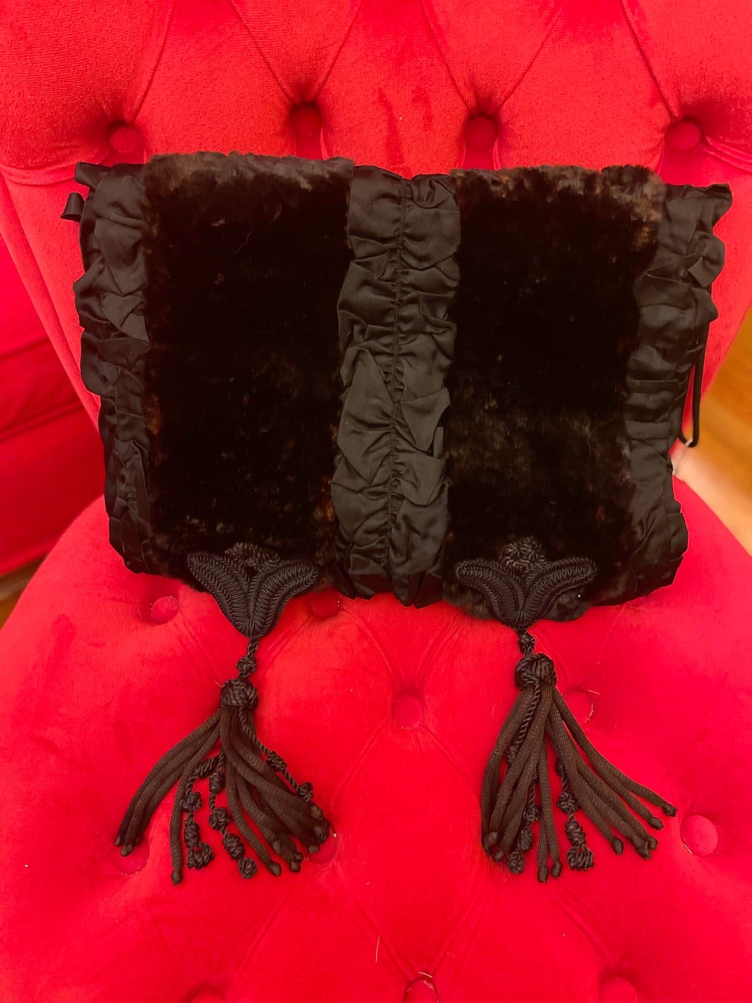 Exquisite Museum Quality Black Silk and Fur Muff With Gorgeous Tassels ...
