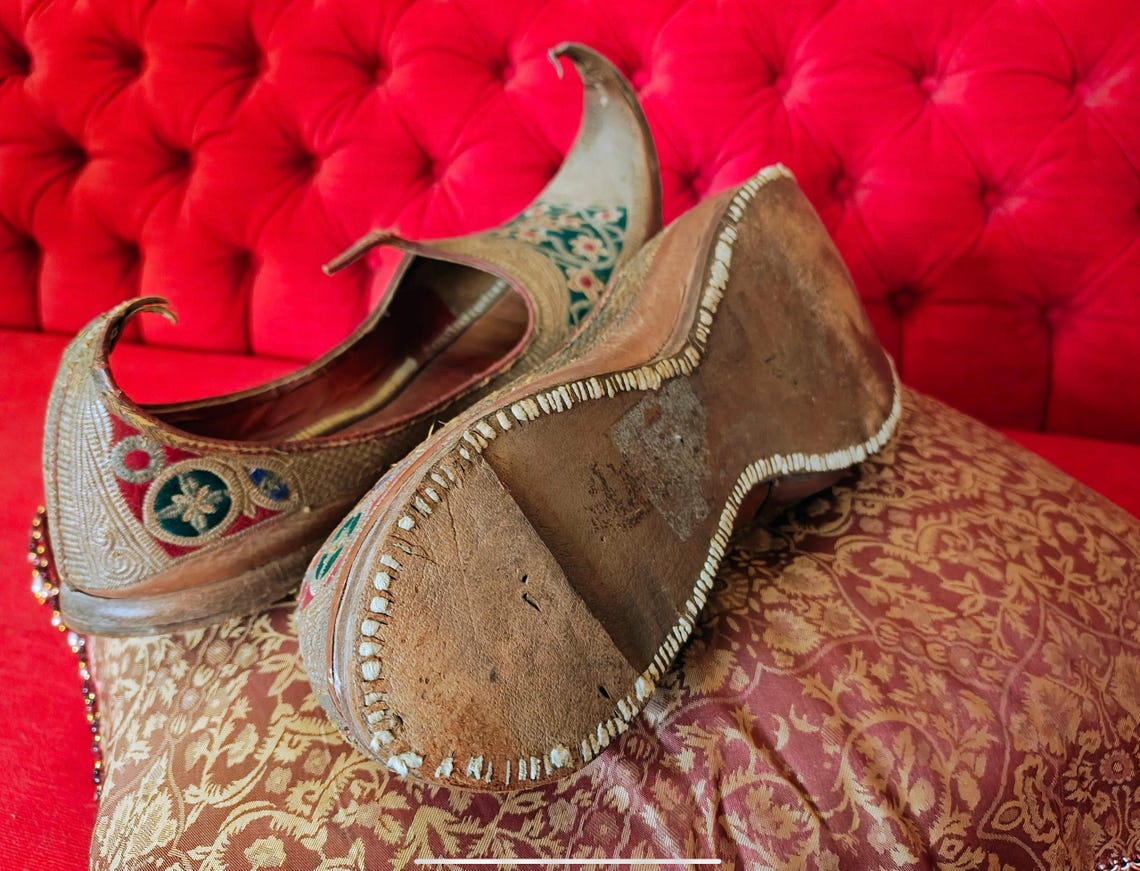 Antique Mughal Raj Ottoman Moorish Sultan Style Embroidered Tooled ...