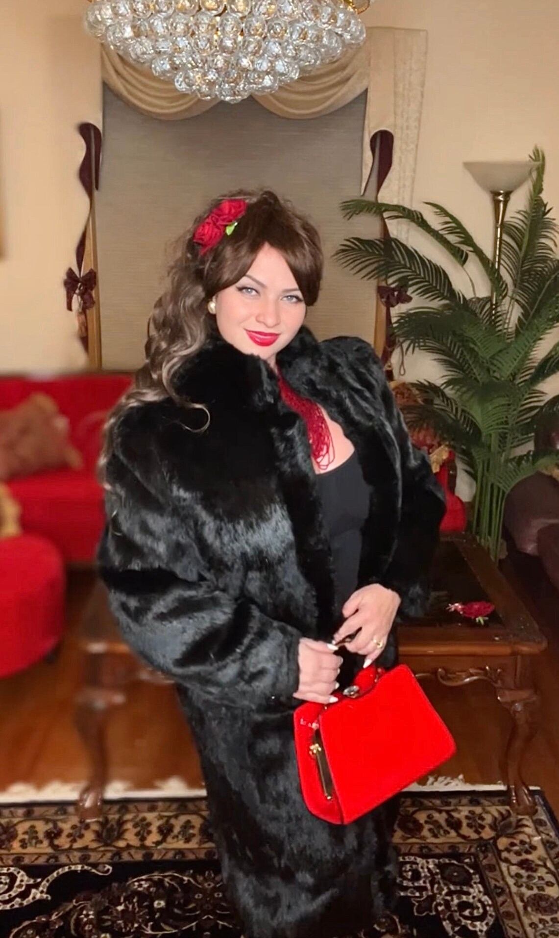 Vintage French Rabbit Fur Coat Phenomenal Full Length Elegant Black Fur ...