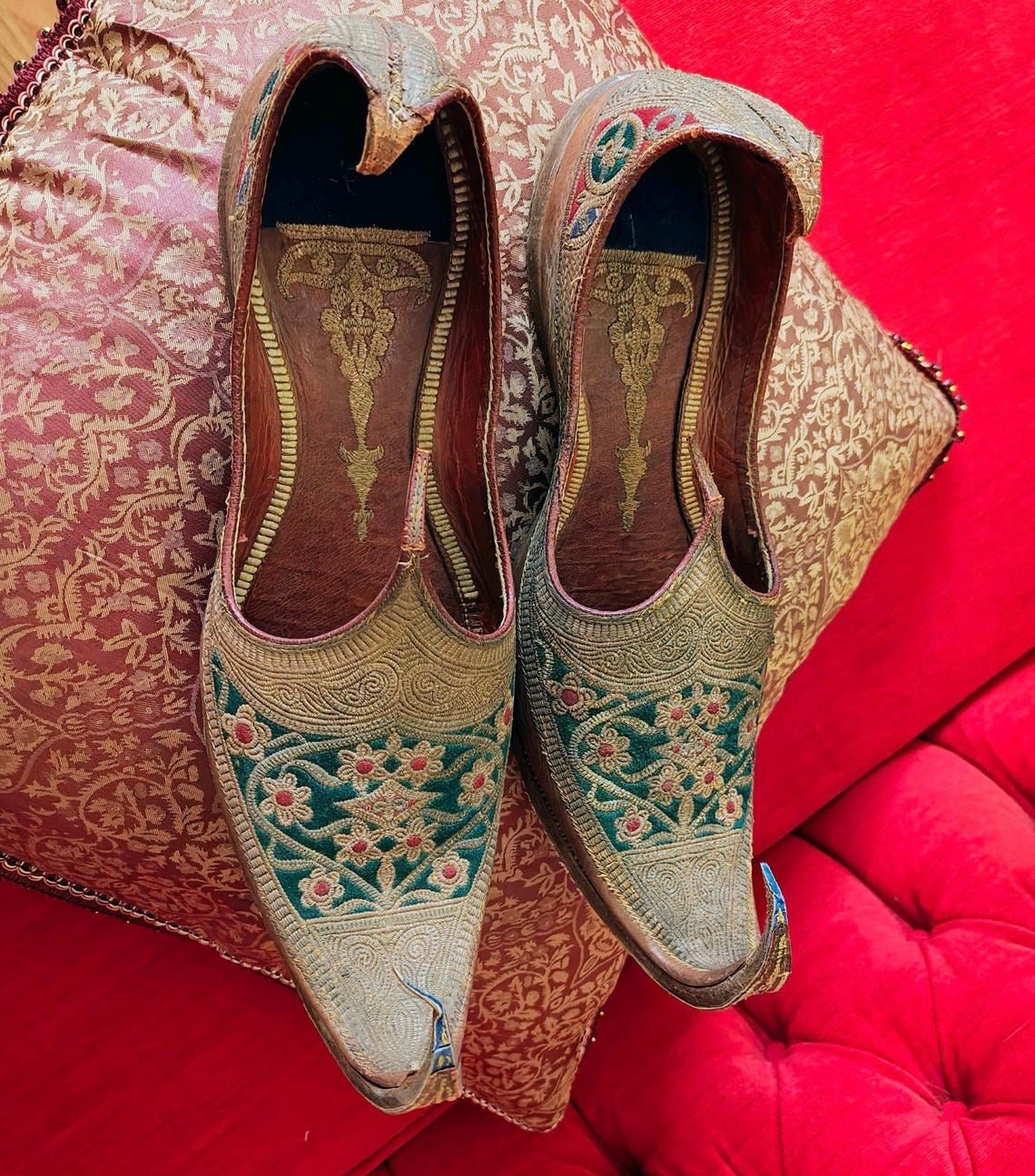 Antique Mughal Raj Ottoman Moorish Sultan Style Embroidered Tooled ...