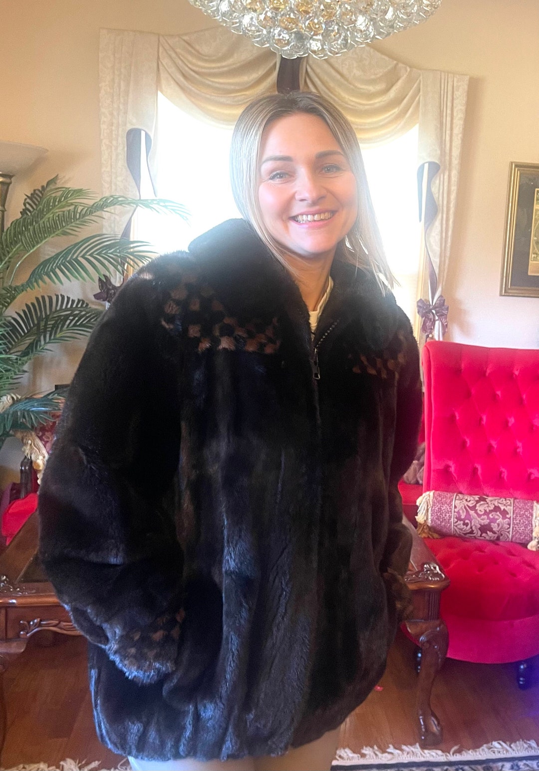 VTG Sporty Genuine Dark Chocolate Brown Mink Fur Bomber Jacket Short ...