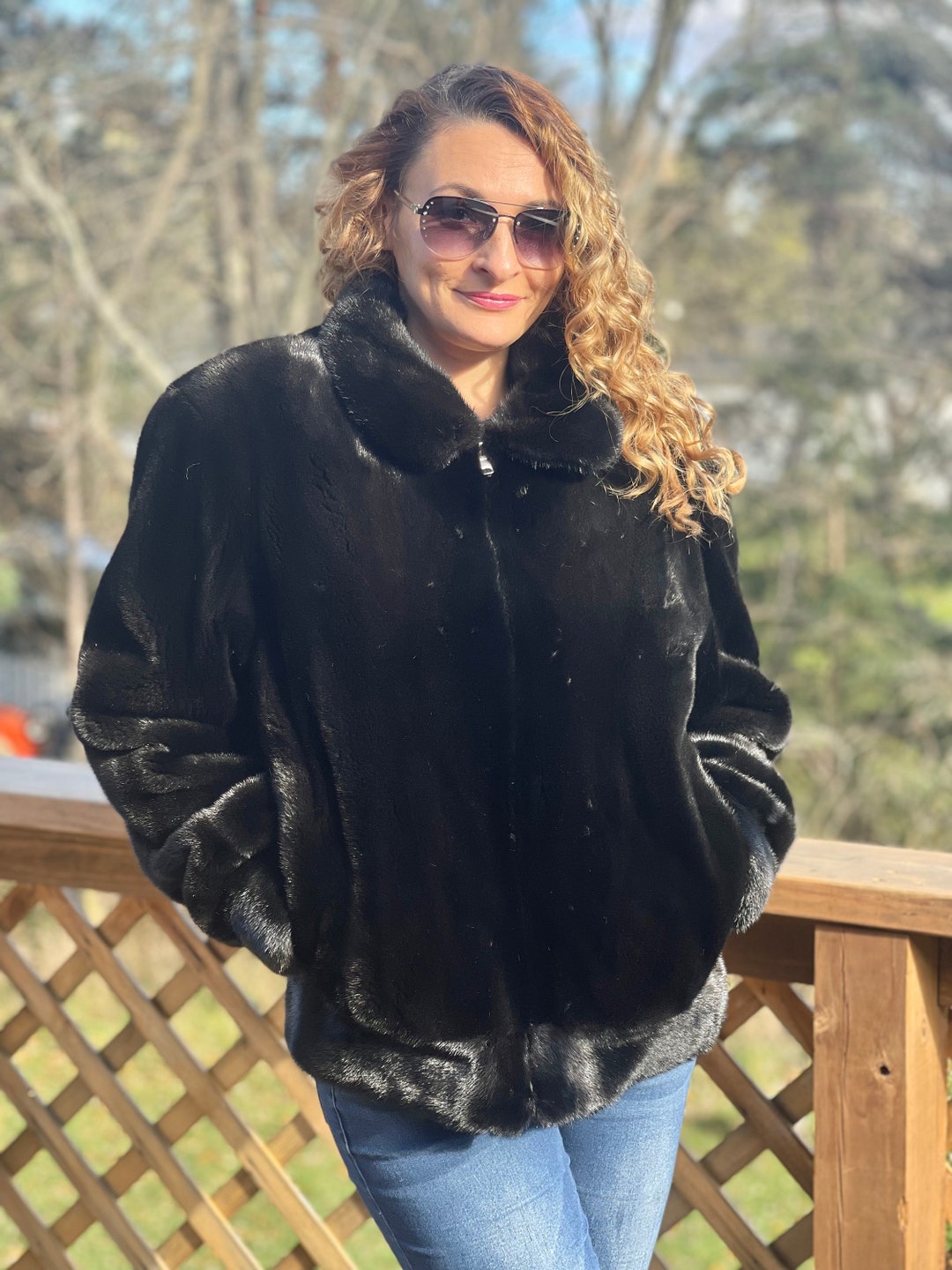 VTG Sporty Sexy Shiny Genuine Black Diamond Mink Fur Jacket Short Mink ...