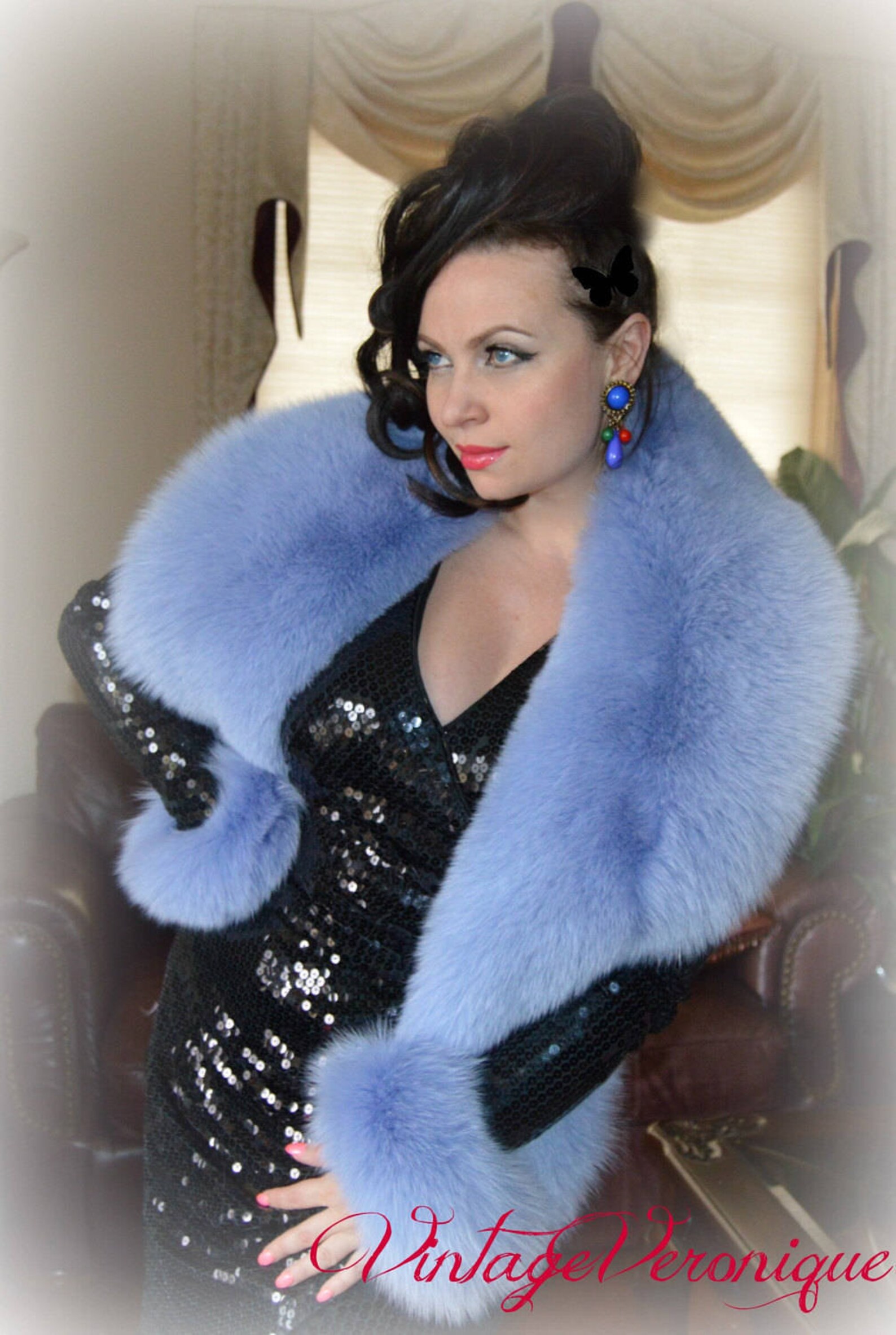 Exquisite Genuine Light Blue Dyed Blue Fox Fur Stole W/ Tails - Etsy