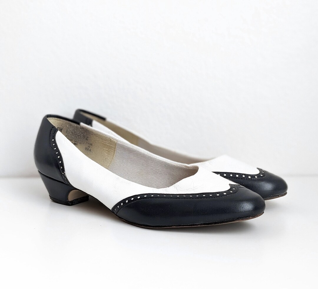 Vintage 80s Black and White Spectator Pumps, Two Tone Kitten Heels ...