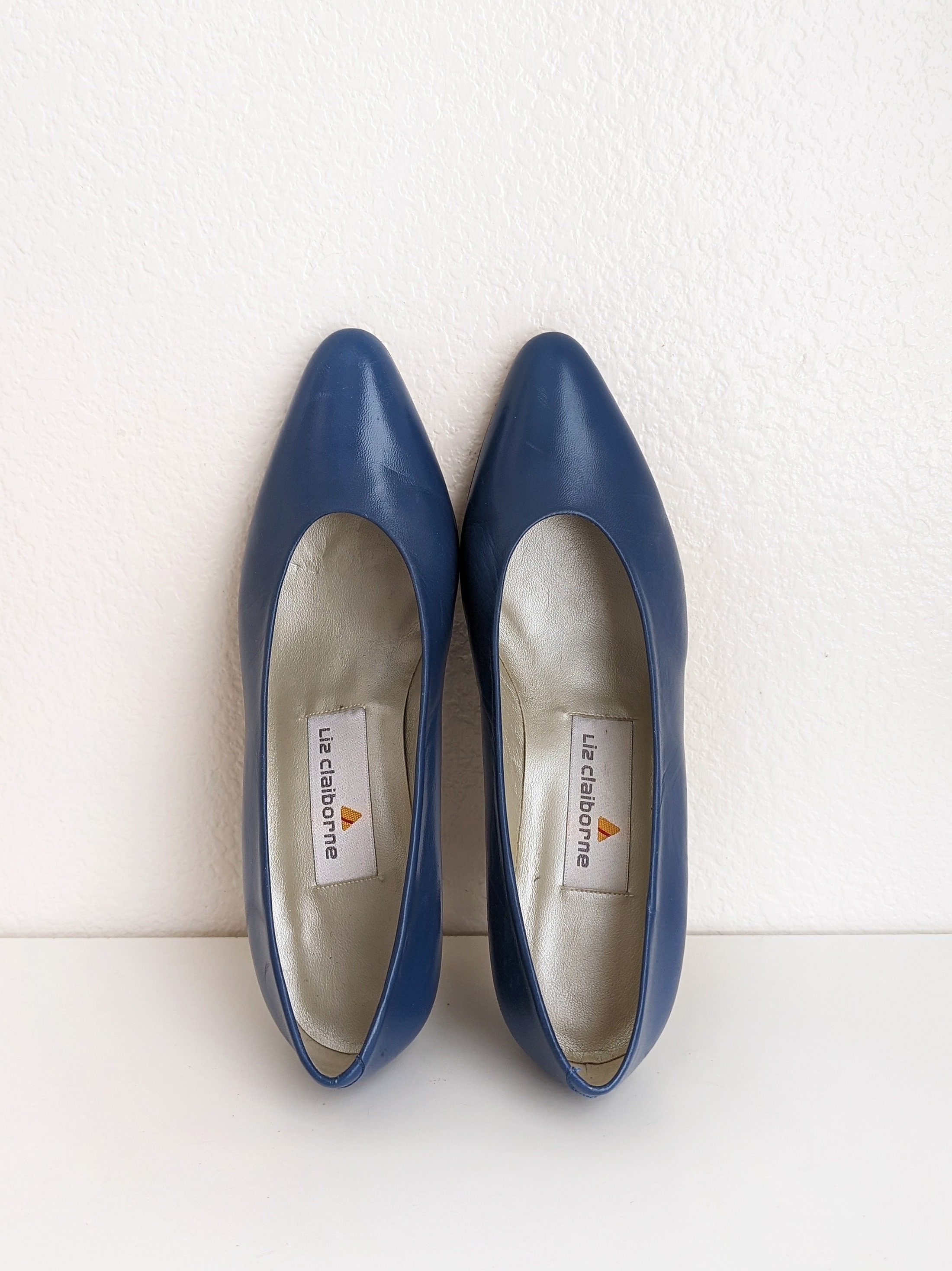 Blue Vintage Pumps, 80s Liz Claiborne Solid Pumps, Dark Blue Kitten ...