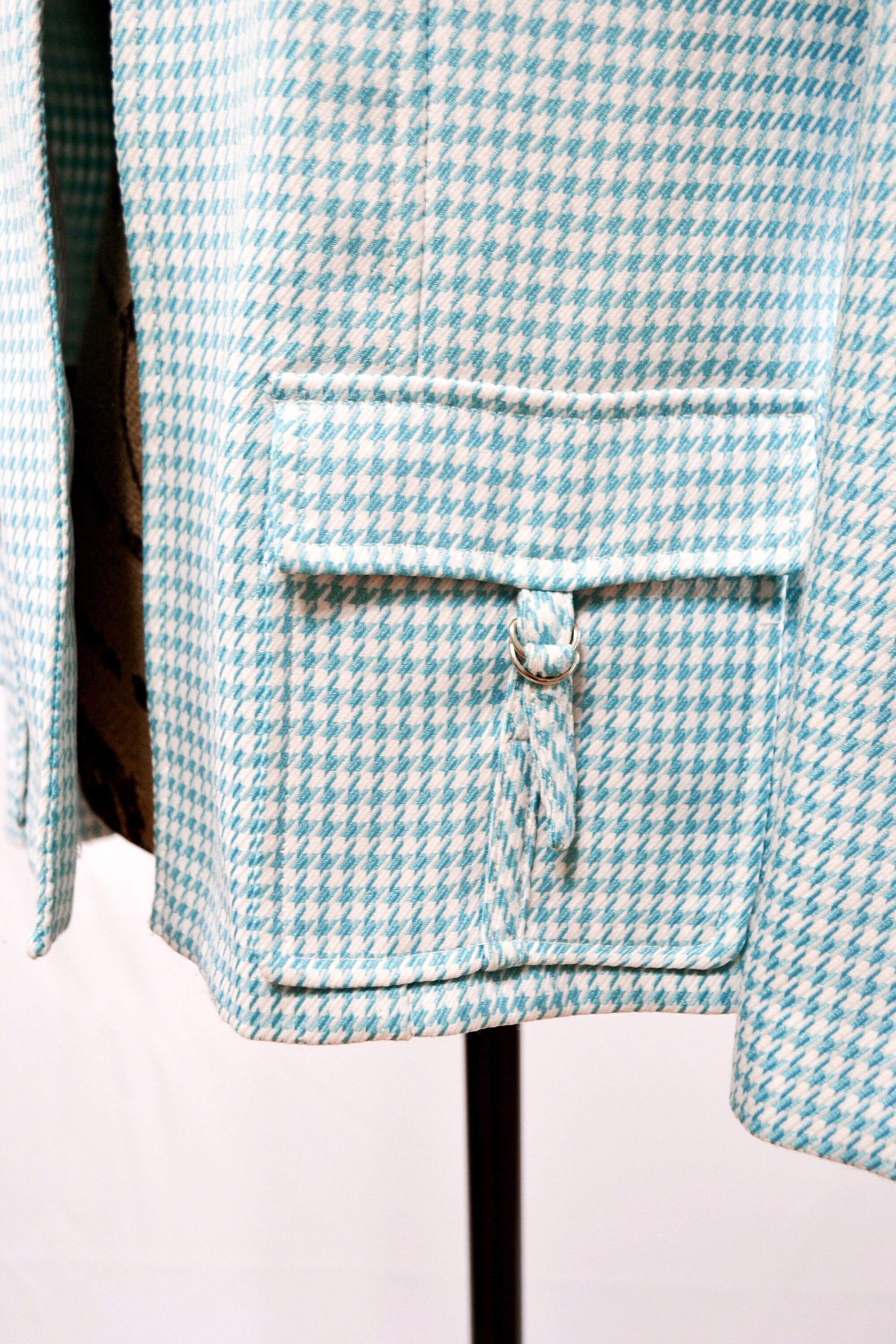 80s Blue Houndstooth Jacket, Vintage Open Front Gingham Jacket, Size 12 ...