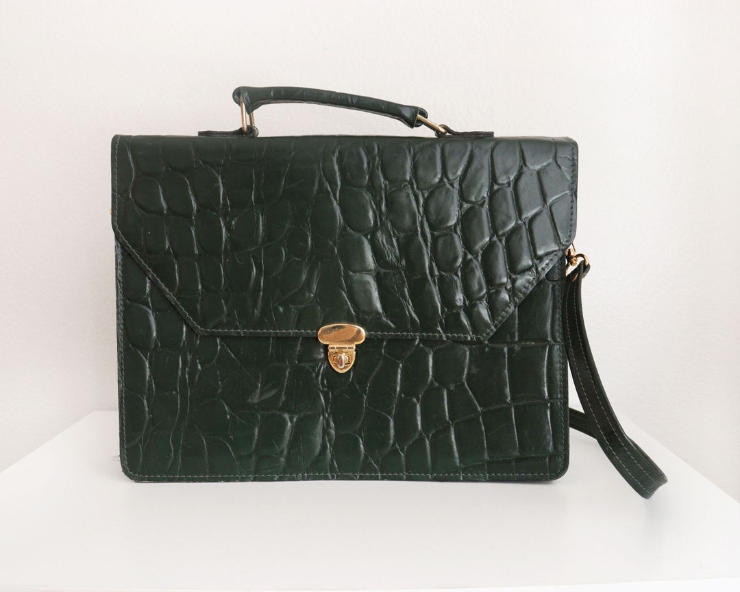 Vintage Dark Green Alligator Briefcase, Renwick Canada Leather ...