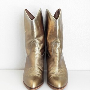 Vintage 70s Metallic Gold Cowboy Boots, Western High Heel Gold Boots ...