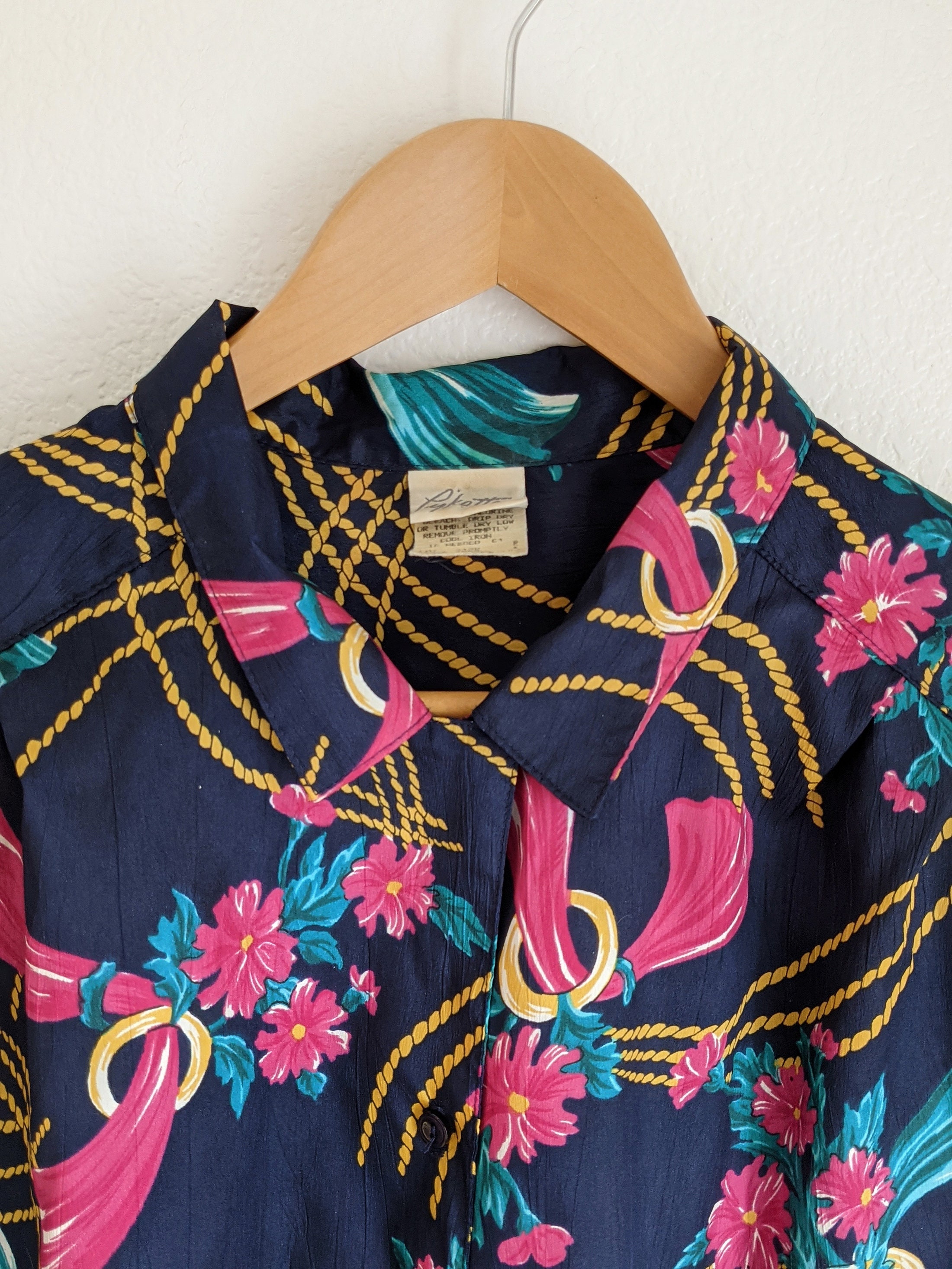 Vintage Plus Size Pykettes Navy Floral Blouse Size 20 2X - Etsy