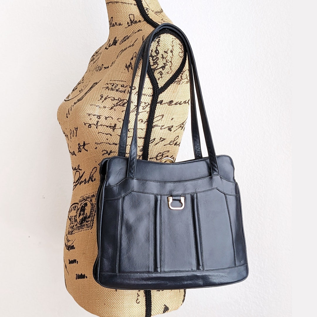 Vintage 70s Lou Taylor Purse, Navy Leather Handbag With Swivel Mirror ...