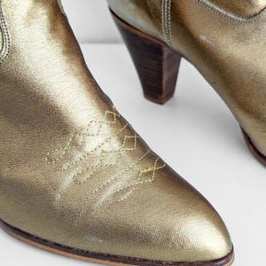 Vintage 70s Metallic Gold Cowboy Boots, Western High Heel Gold Boots ...