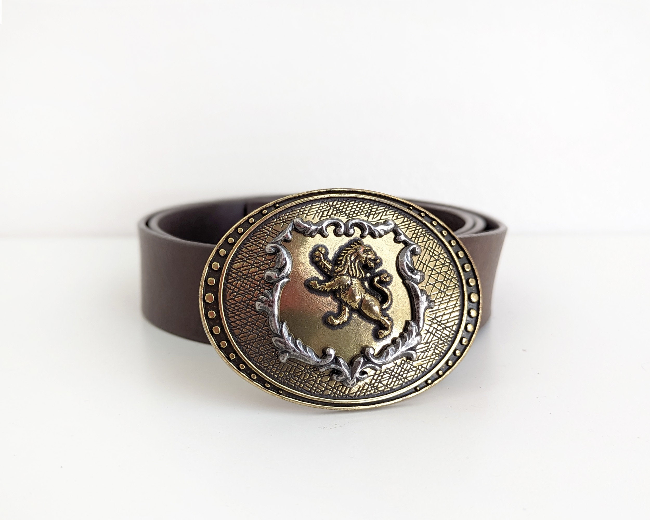 Vintage Brown Leather Belt Lion Heraldry Leather Belt Bronze - Etsy