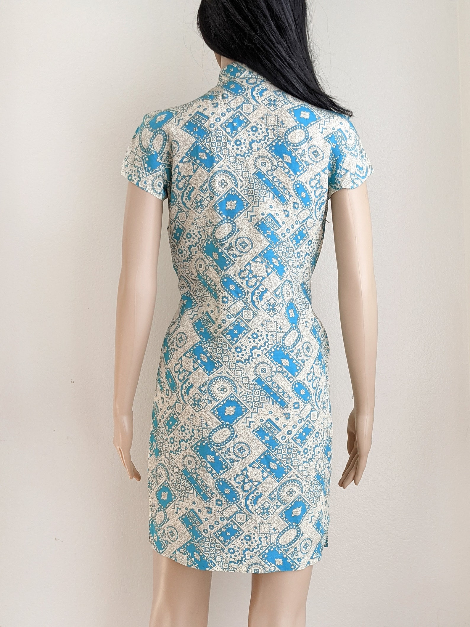 Vintage Floral Qipao Dress, Mosaic Tile Print Cheongsam, Size S Small ...