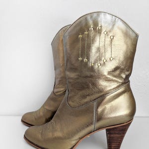 Vintage 70s Metallic Gold Cowboy Boots, Western High Heel Gold Boots ...