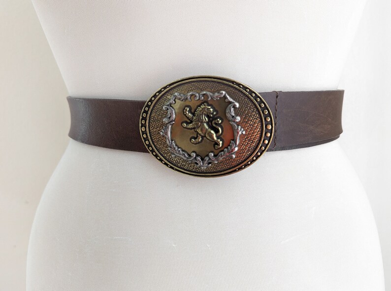 Vintage Brown Leather Belt Lion Heraldry Leather Belt Bronze - Etsy