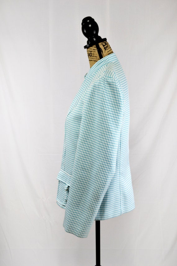 80s blue houndstooth jacket, vintage open front gingh… - Gem