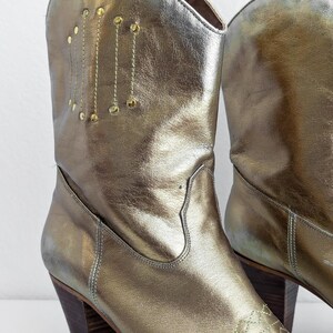 Vintage 70s Metallic Gold Cowboy Boots, Western High Heel Gold Boots ...