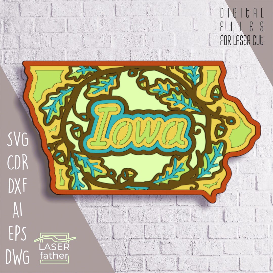Iowa State Layered 3D SVG, USA Design, Papercut Projects, United States ...