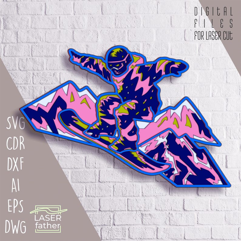 Snowboarder SVG, Cdr Ai Eps Dwg Dxf Files for Laser Cutting ...