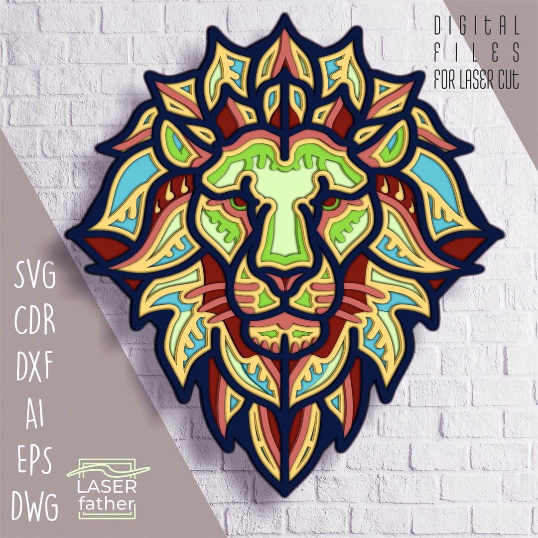 Lion Head SVG, Cdr Ai Eps Dwg Dxf Files for Laser Cutting, Multilayer ...