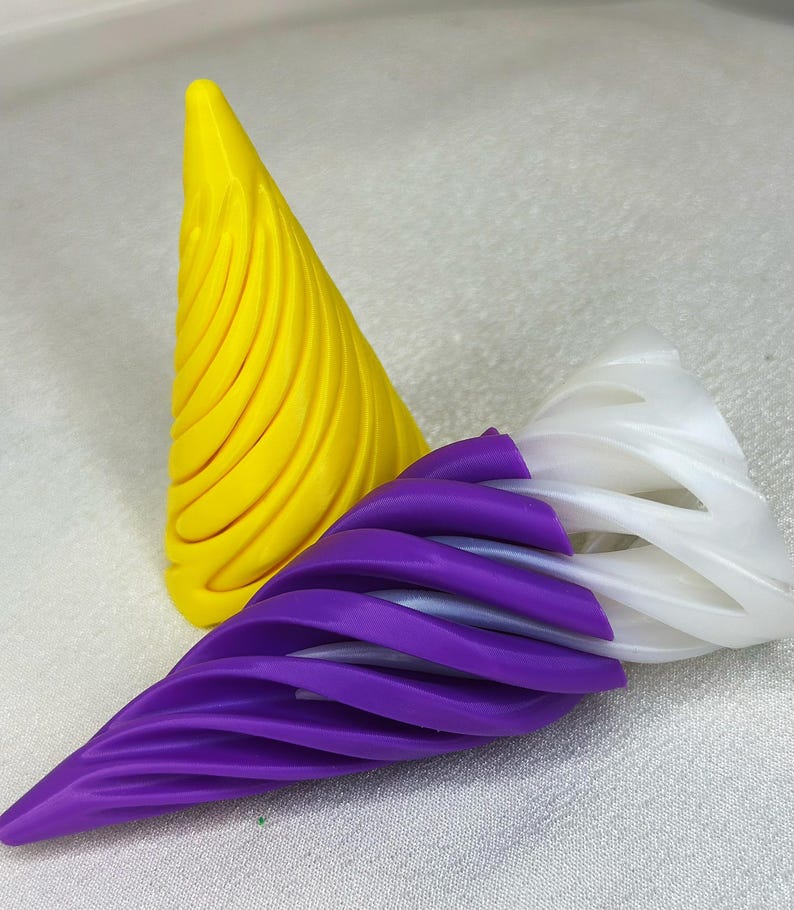 Spiral Twist Cone Fidget – 3D Printed Spinner (yellow & Purple Variants ...