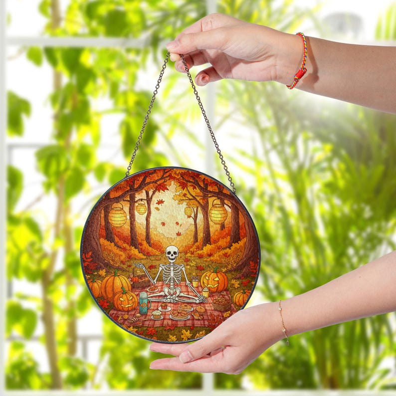 Skeleton Picnic Suncatcher – Halloween Autumn Window Decor With ...