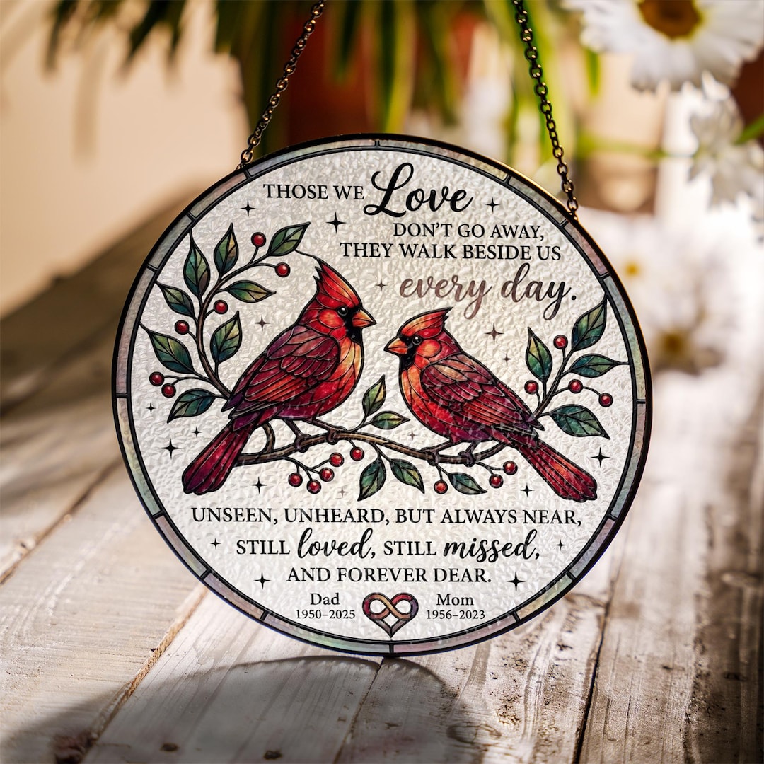 Personalized Glass Suncatcher: Circular Cardinal Design With Memorial ...