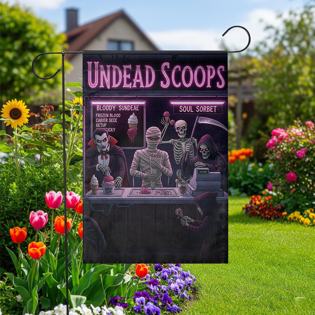 Undead Scoops Garden Flag - Funny Halloween Ice Cream Yard Decor ...