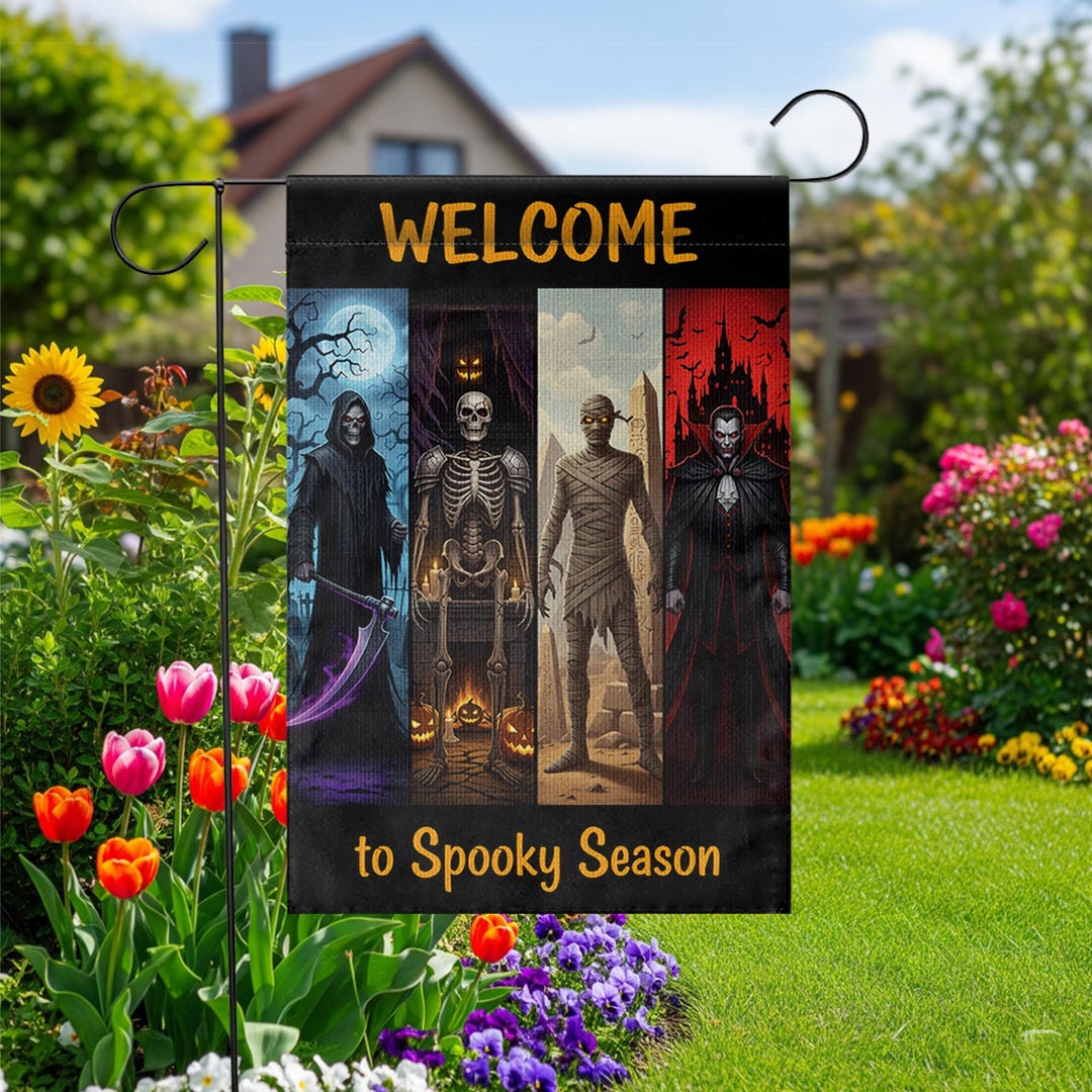 Welcome to Spooky Season Garden Flag – Halloween Yard Decor With Grim ...