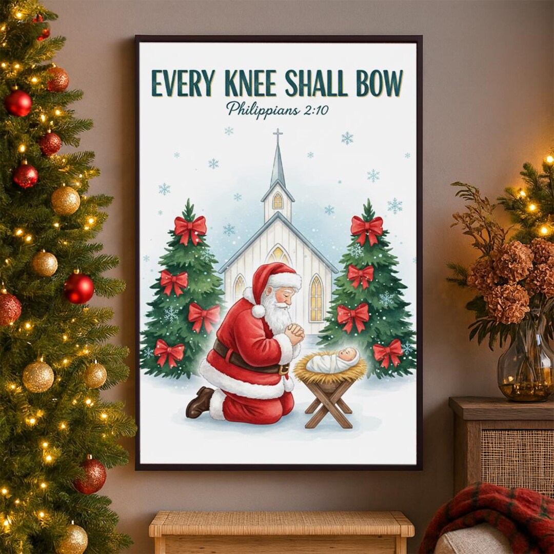 Santa Praying Over Baby Jesus Christmas Poster Print - Etsy
