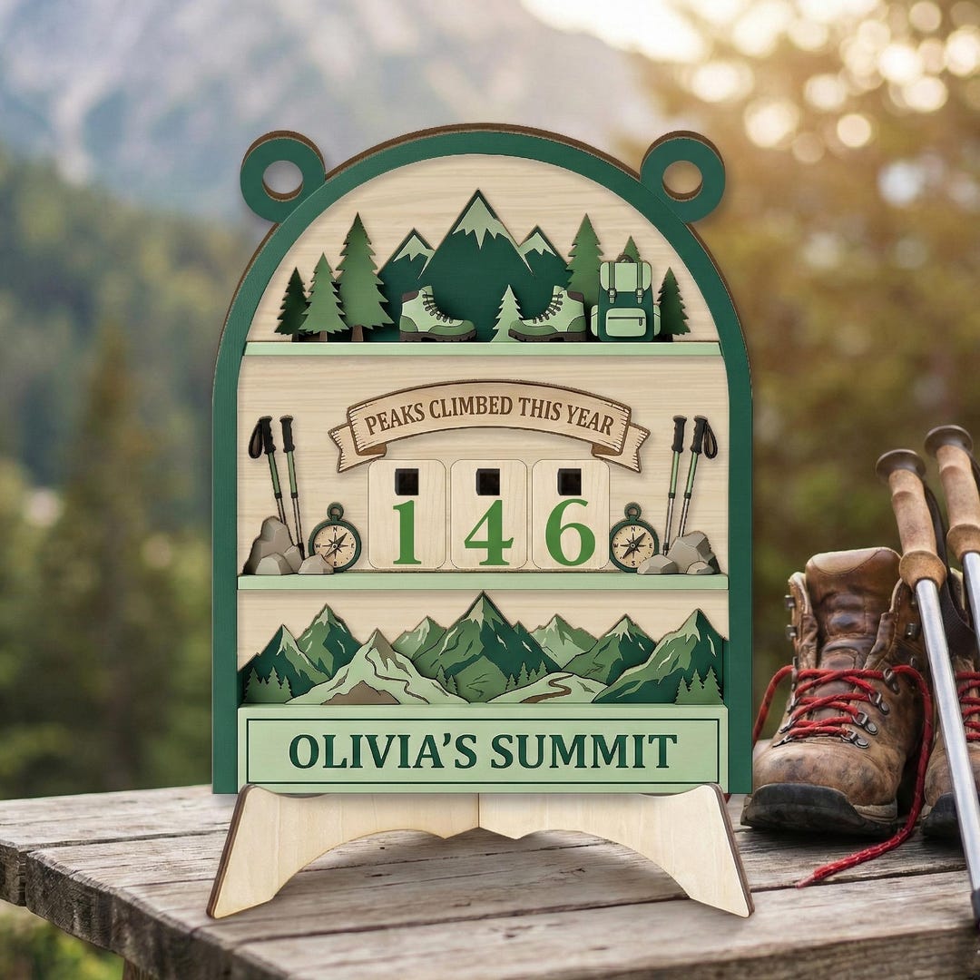 Personalized Wood Hiking Tracker: Custom Peaks Climbed 2-layer Counter ...