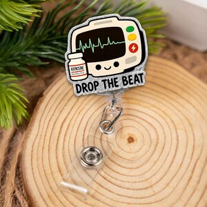 Drop the Beat Adenosine EKG Badge Reel, Funny Nurse Gift, Cute Heart ...