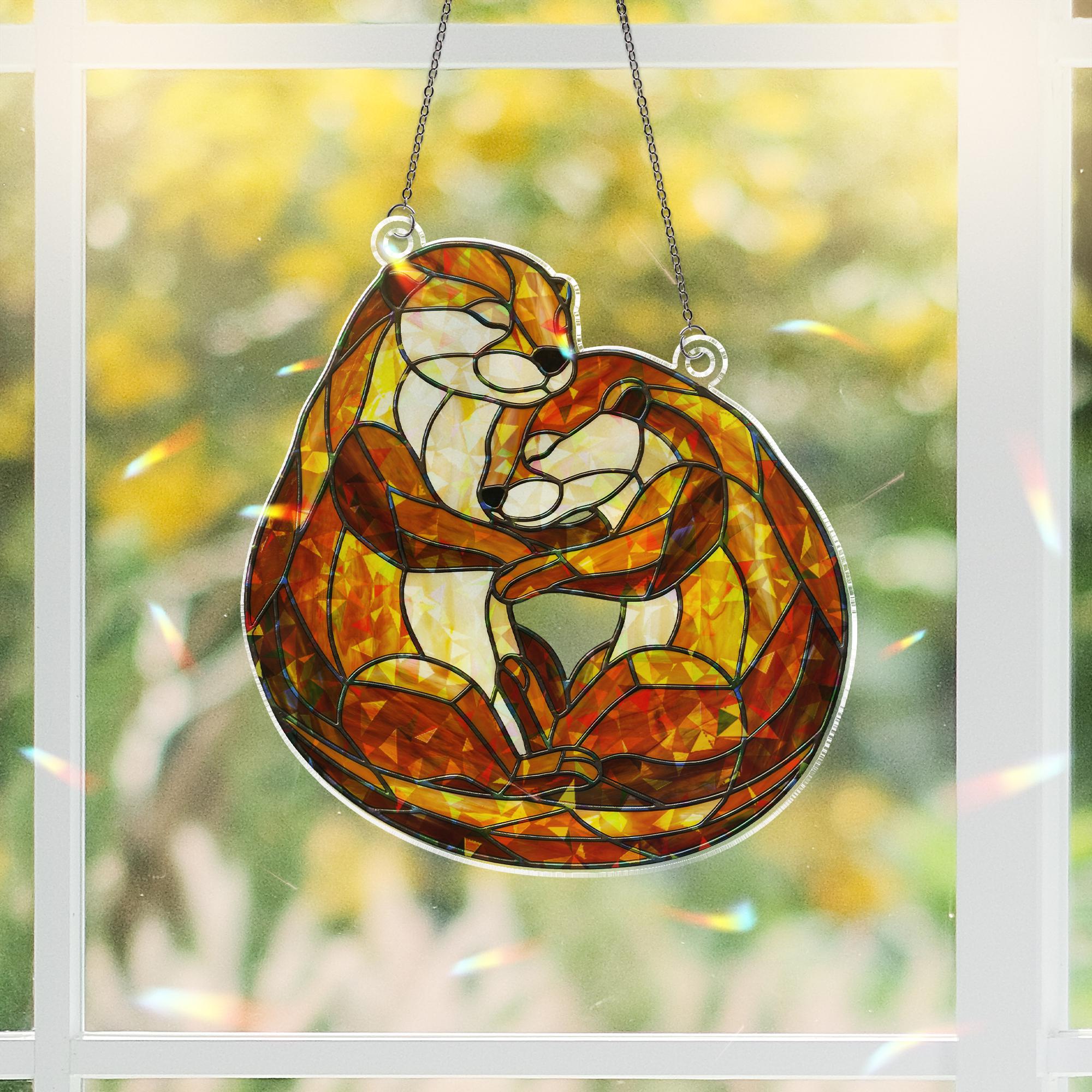 Hugging Otters Suncatcher: Animal Window Hanging, Cute Couple Gift - Etsy