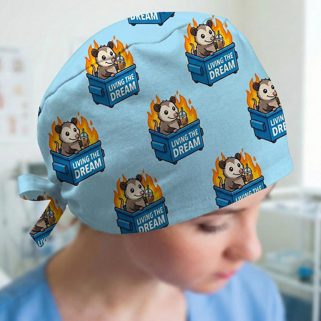 Scrub Cap: Funny Nurse Hat, Possum Dumpster Fire, Living the Dream ...