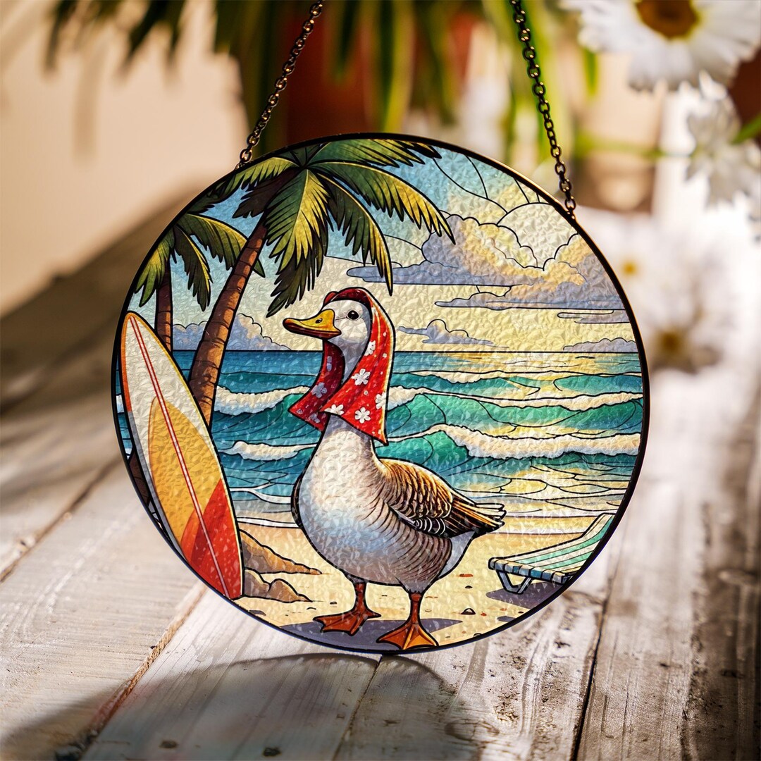 Funny Beach Goose Glass Suncatcher | Tropical Window Hanging Decor ...