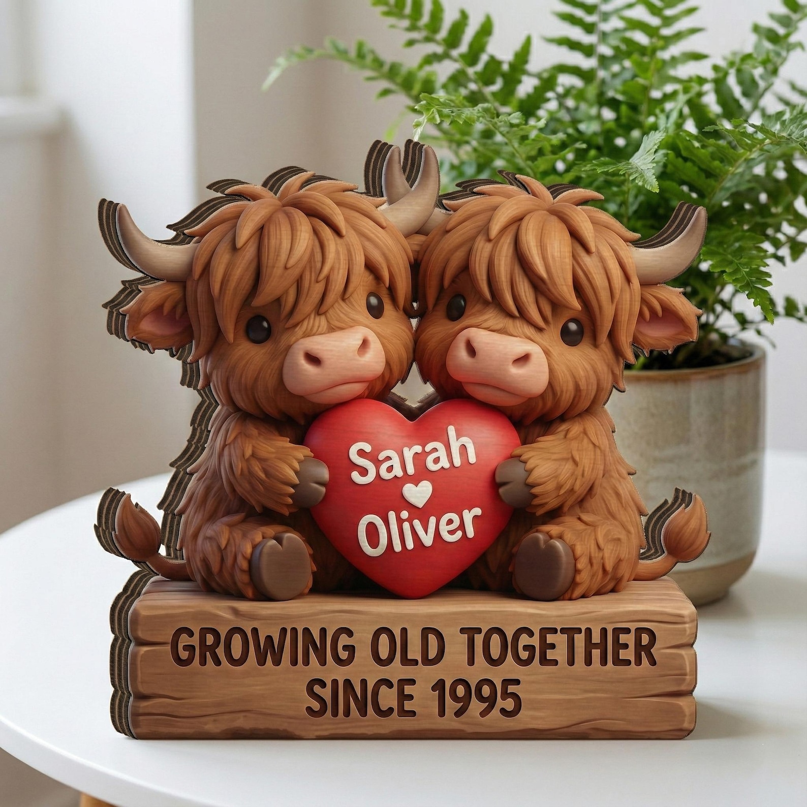 Personalized Highland Cow Wood Block: Custom Couple Anniversary Gift ...