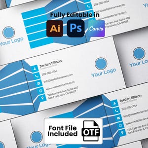 Printable Blue Geometric Business Card Template | Minimalist Editable ...