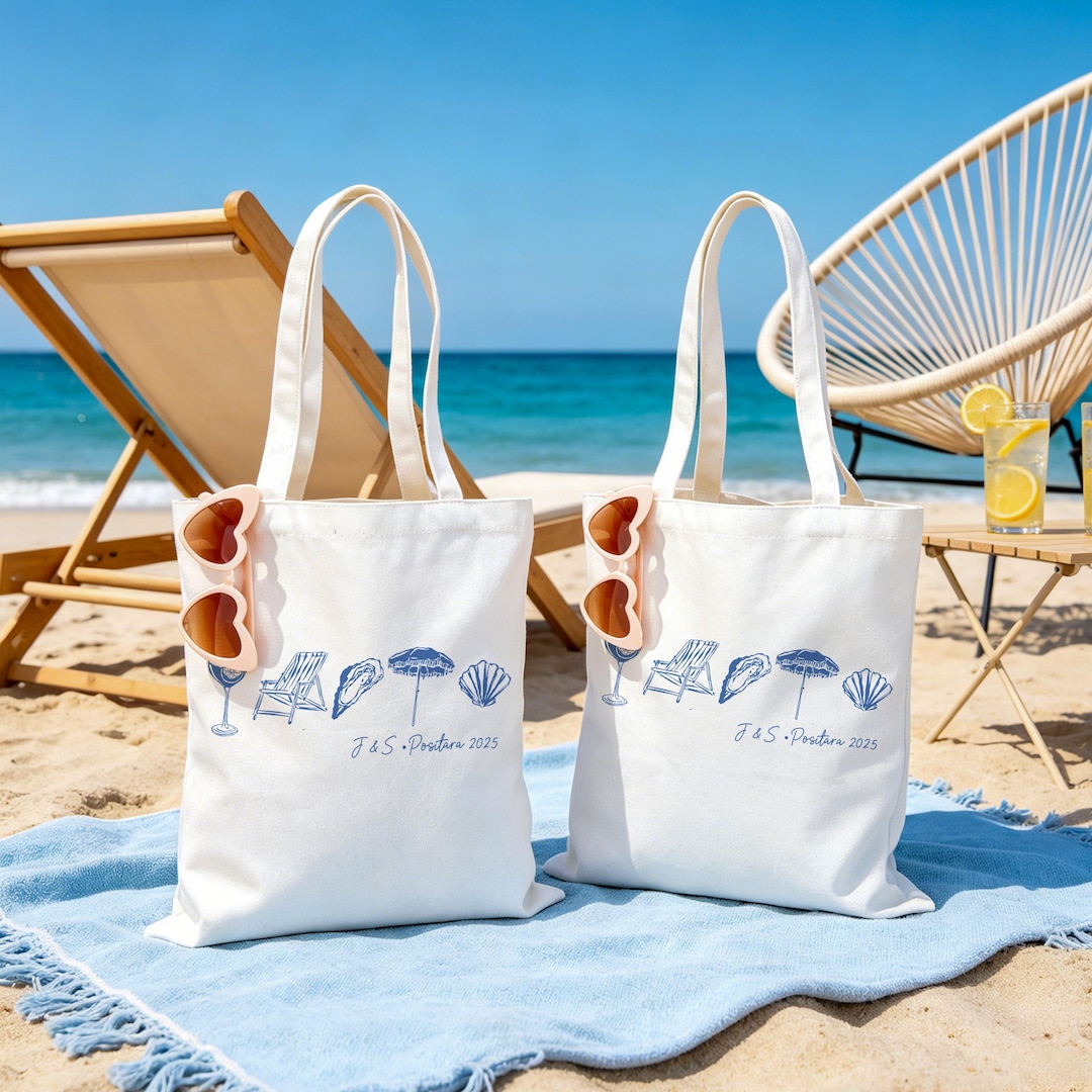 Coastal Doodle Tote Bag,wedding Destination Welcome Tote,tropical ...