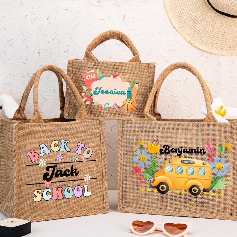 Back to School Tote Bag,personalised Name Burlap Handbag,teacher ...