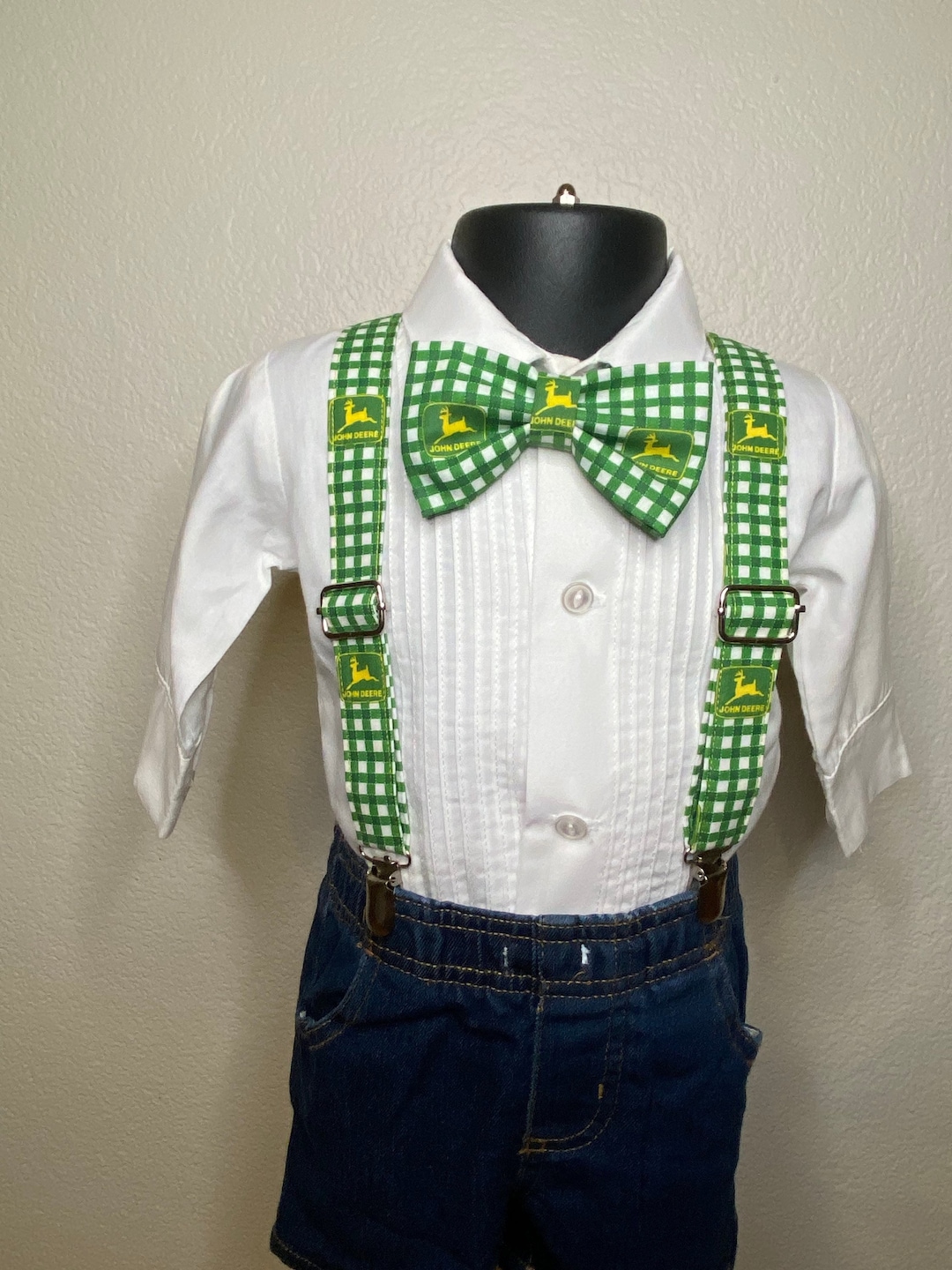 John Deere Bow Tie or Hair Bow and Suspenders Custom Adjustable Velcro ...
