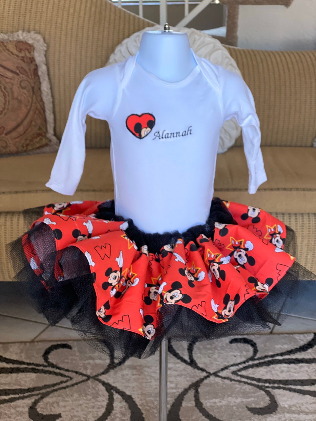 Handmade Embroidered Mickey Mouse Tutu Outfit, Personalized Birthday ...