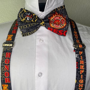 Fire Fighter Fireman Suspenders Bow Tie Protect Honor Serve Red and ...