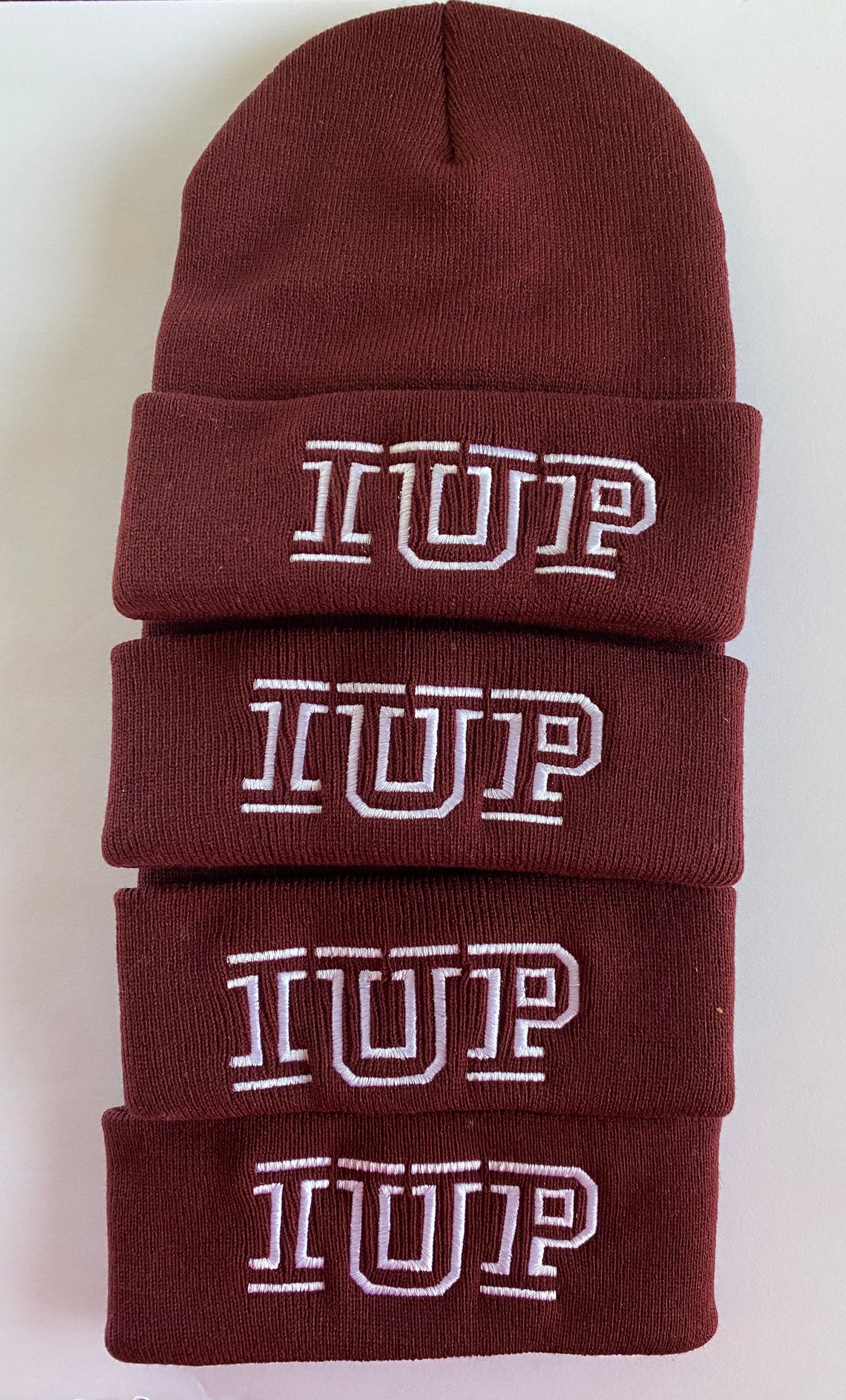 IUP Beanie, Crimson Hawks, Embroidered Knit Stocking Cap - Etsy